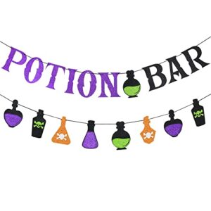 potion bar banner with potion signs halloween hocus pocus witches garland banner halloween haunted mansion party decorations for halloween bar mantle fireplace wall party supplies