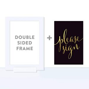 Andaz Press Wedding Framed Party Signs, Black and Metallic Gold Ink, 4x6-inch, Please Sign, Double-Sided, 1-Pack, Includes Frame