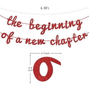 The Beginning of A New Chapter Banner - Adventure Awaits - Bunting Backdrops for Engagement/Graduation/Baby Shower/Retirement Party Decoration Supplies(Red)