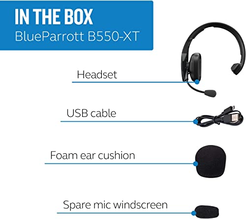 BlueParrott B550-XT Voice-Controlled Bluetooth Headset – Industry Leading Sound with Long Wireless Range, Extreme Comfort and Up to 24 Hours of Talk Time, Black