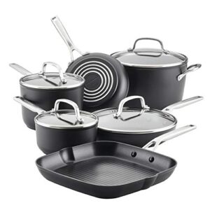 kitchenaid hard anodized induction nonstick cookware pots and pans set, 10 piece, matte black