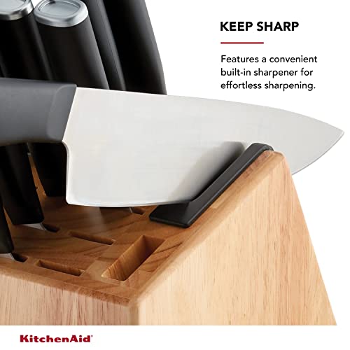 KitchenAid Classic 15 Piece Knife Block Set with Built in Knife Sharpener, High Carbon Japanese Stainless Steel Kitchen Knives, Sharp Kitchen Knife Set with Block, Rubberwood