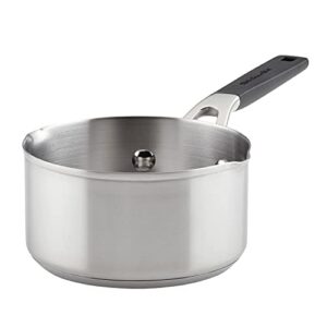 kitchenaid saucepan with pour spouts, 1 quart, brushed stainless steel