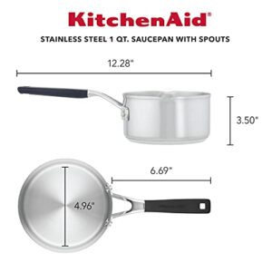 KitchenAid Saucepan with Pour Spouts, 1 Quart, Brushed Stainless Steel