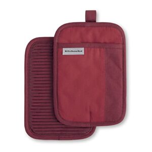 kitchenaid beacon two-tone pot holder 2-pack set, 7″x10″, passion red/bordeaux 2 count