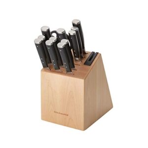 kitchenaid gourmet 14 piece forged triple rivet knife block set with built in knife sharpener, high carbon japanese stainless steel kitchen knives, sharp kitchen knife set with block, birchwood