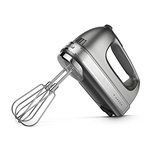 KitchenAid 9-Speed Digital Hand Mixer with Turbo Beater II Accessories and Pro Whisk - Contour Silver