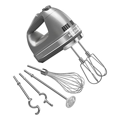 KitchenAid 9-Speed Digital Hand Mixer with Turbo Beater II Accessories and Pro Whisk - Contour Silver