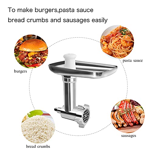 Leixe Metal Food Grinder Attachment for KitchenAid Stand Mixers Includes 2 Sausage Stuffer Tubes,Durable Meat Grinder Attachment for KitchenAid