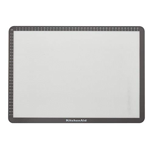 KitchenAid Nonstick Aluminized Steel Baking Sheet, 13x18-Inch, Silver With Silicone Large Baking Mat, 12x17-Inch, Gray