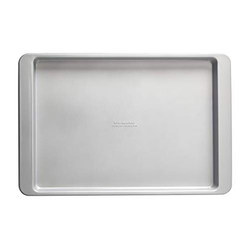 KitchenAid Nonstick Aluminized Steel Baking Sheet, 13x18-Inch, Silver With Silicone Large Baking Mat, 12x17-Inch, Gray