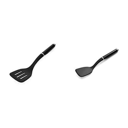 KitchenAid Classic Slotted Turner, One Size, Black 2, 13.66-Inch & KE001OHOBA Classic Solid Turner, One Size, Black 2