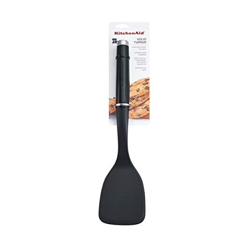 KitchenAid Classic Slotted Turner, One Size, Black 2, 13.66-Inch & KE001OHOBA Classic Solid Turner, One Size, Black 2