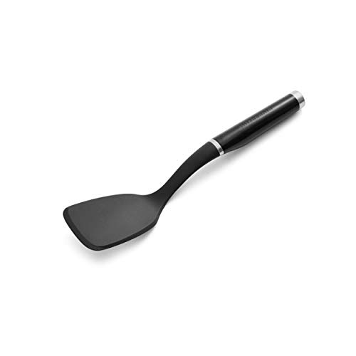 KitchenAid Classic Slotted Turner, One Size, Black 2, 13.66-Inch & KE001OHOBA Classic Solid Turner, One Size, Black 2