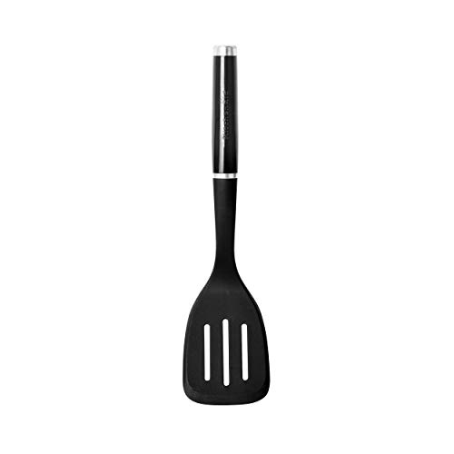 KitchenAid Classic Slotted Turner, One Size, Black 2, 13.66-Inch & KE001OHOBA Classic Solid Turner, One Size, Black 2