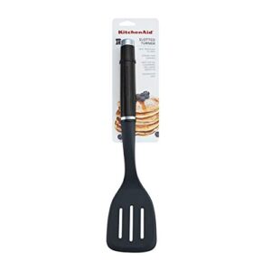 KitchenAid Classic Slotted Turner, One Size, Black 2, 13.66-Inch & KE001OHOBA Classic Solid Turner, One Size, Black 2