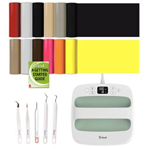 cricut easy press 2 bundle: heat press machine, everyday strongbond iron-on, weeding kit, mint, 9×9