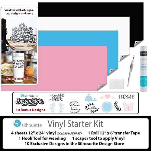 Silhouette Cameo 4 White Bundle with Vinyl Starter Kit, Heat Transfer Starter Kit, 2 Autoblade 2, 24 Pack of Pens, CC Vinyl Tool Kit, 130 Designs, and Access to Ebooks, Tutorials, & Classes