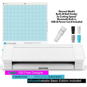 Silhouette Cameo 4 White Bundle with Vinyl Starter Kit, Heat Transfer Starter Kit, 2 Autoblade 2, 24 Pack of Pens, CC Vinyl Tool Kit, 130 Designs, and Access to Ebooks, Tutorials, & Classes