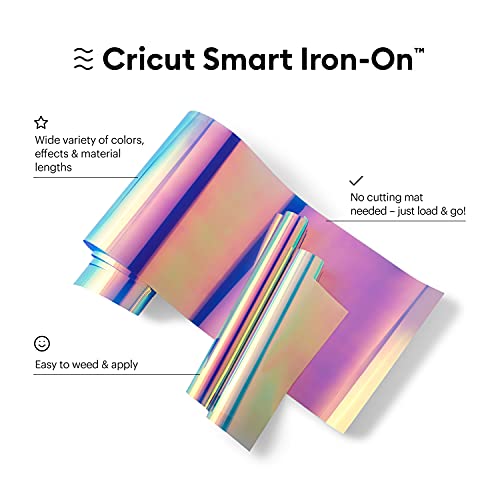 Cricut Smart Holographic Iron On Vinyl (13 in x 9 ft), Heat Transfer Iron On Vinyl for DIY Crafting, Stickers & Designs for Apparel, Easy Cut & Weed, Cricut Explore 3 & Maker 3, Blue