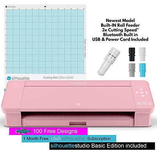 Silhouette Cameo 4 Pink Bundle with Vinyl Starter Kit, Heat Transfer Starter Kit, 2 Autoblade 2, CrafterCuts Vinyl Tool Kit, 120 Designs, and Access to Ebooks, Tutorials, & Classes