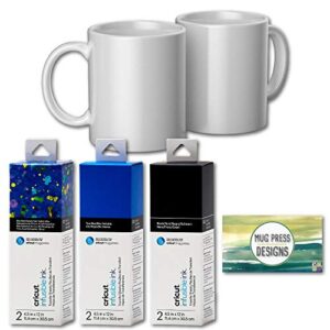 cricut mug blanks and infusible ink transfer sheets bundle – blue, splash, black sublimation transfer paper for cricut mug press, heat press machine transfer paper for custom t-shirts totes and mugs