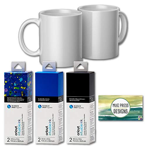 Cricut Mug Blanks and Infusible Ink Transfer Sheets Bundle - Blue, Splash, Black Sublimation Transfer Paper for Cricut Mug Press, Heat Press Machine Transfer Paper for Custom T-Shirts Totes and Mugs