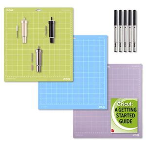 cricut maker and explore air 2 accessories kit with variety adhesive grip mats, everyday pen set and blades bundle – essential cutting machine tools cut cardstock vinyl leather fabric sewing projects