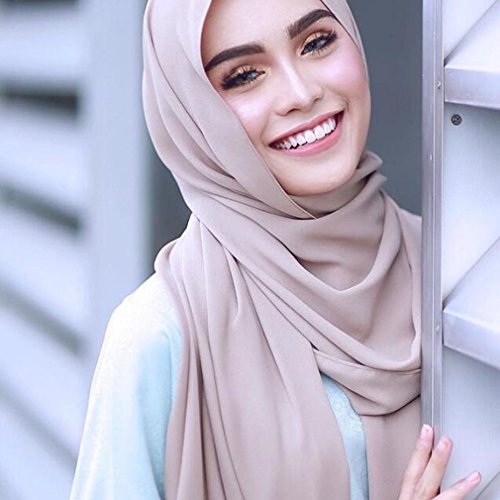 LMVERNA Chiffon Hijab Scarf Solid Color Luxurious Soft Hijab Long Scarf Wrap Scarves (Light khaki)