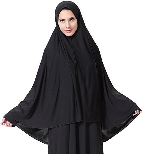 Ababalaya Women's Elegant Modest Muslim Islamic Ramadan Soft Lightweight Jersey Hijab Long Scarf,Black,XL