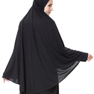 Ababalaya Women's Elegant Modest Muslim Islamic Ramadan Soft Lightweight Jersey Hijab Long Scarf,Black,XL