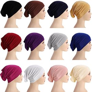 12 pieces under scarf hijab cap under caps for turban head wraps scarf solid color hijab tube unisex stretch dreadlocks tube neck cover