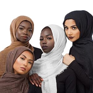 qymy 4pcs set hijab muslim head scarf solid color long scarf wrap scarves cotton scarf for women fashion l70.7?xw35.4? qy414 (black+white+deep coffee+coffee(4pcs set?))