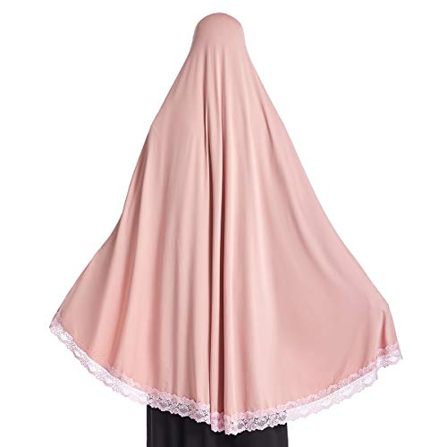 Muslim High Stretch Hijab Pure Color Half-body Cover Hijab with Lace for Praying, Pink, X-Large