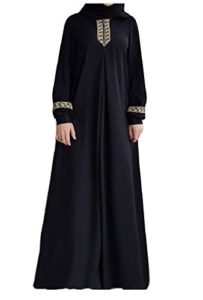 abetteric womens long sleeve ethnic style full zip muslim dresses abaya with hijabs black 2xl