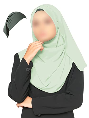 AL MADEENAH Hijab For Women and Hijab Underscarf Set Muslin Hijab Scarfs For Women and Undercap Kit | Hijab Underscarf L80 x W28 | Hajib for Women, Kit 2 pieces Hijab for Women and UnderCap (Olive)