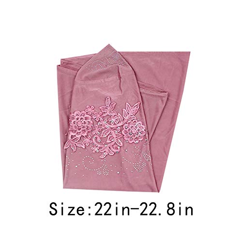 Women One Piece Muslim Hijab Lace Applique Head Wrap Scarf Shawl with Rhinestones