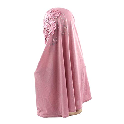 Women One Piece Muslim Hijab Lace Applique Head Wrap Scarf Shawl with Rhinestones