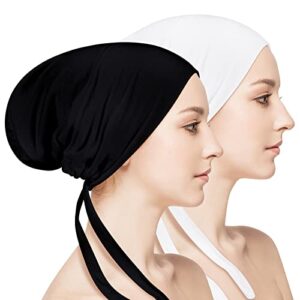 2 pieces women under scarf hat hijab cap islamic hijab undercap hijab bonnet cap muslim inner beanies hat underscarf turban caps with ties back