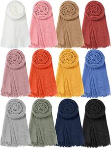 satinior 12 pieces long head wraps scarf for women lightweight shawl turban hijab scarf solid color soft head scarf for women girls, 35.5 x 70.9 inch, multicolored