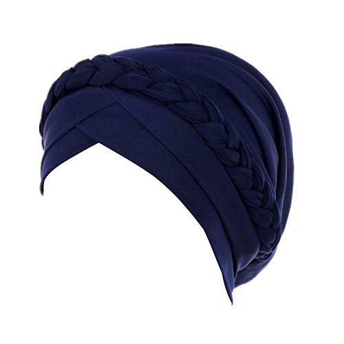 Fxhixiy Hijab Braid Silky Turban Hats for Women Cancer Chemo Beanies Cap Headwrap Headwear (Navy Blue)