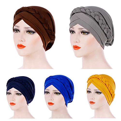 Fxhixiy Hijab Braid Silky Turban Hats for Women Cancer Chemo Beanies Cap Headwrap Headwear (Navy Blue)