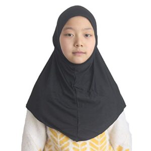 modest beauty girls hijab muslim kids scarf headwear solid color for 7-12 years ready to wear