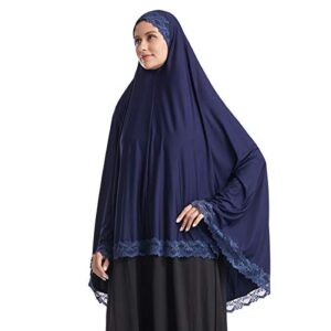 khalat women’s elegant hijab lace trim muslim islamic ramadan soft lightweight hijab long scarf blue