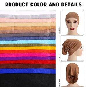 18 Pieces Hijab Undercap Scarf Hijab Cap Unisex Dreadlock Cap Turbans Women Stretch Under Caps Solid Color Woman Hijab Cap(Dark Color)