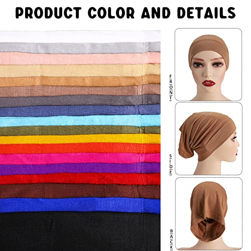 18 Pieces Hijab Undercap Scarf Hijab Cap Unisex Dreadlock Cap Turbans Women Stretch Under Caps Solid Color Woman Hijab Cap(Dark Color)