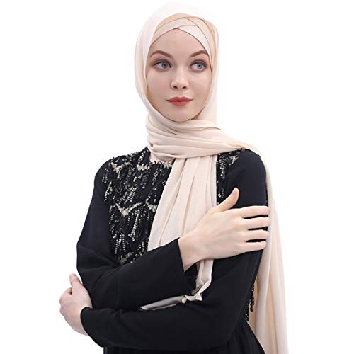 Sheer Chiffon Hijab Scarf Muslim Head Cover Solid Plain Arabic Headpiece Women's Shawl Wrap (Beige)