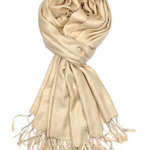 Achillea Large Soft Silky Pashmina Shawl Wrap Scarf in Solid Colors (Champagne)