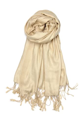 Achillea Large Soft Silky Pashmina Shawl Wrap Scarf in Solid Colors (Champagne)