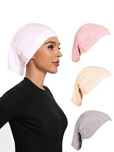 4 pieces hijab undercap hijab underscarf hijab cap for women ( white / powder pink / beige / light grey )